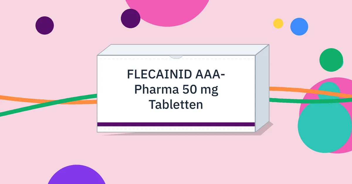 Symbolbild: Packung mit der Aufschrift FLECAINID AAA-Pharma 50 mg Tabletten (PZN 17244835) – Verfügbarkeit und Bezug in Apotheken in Frankfurt am Main