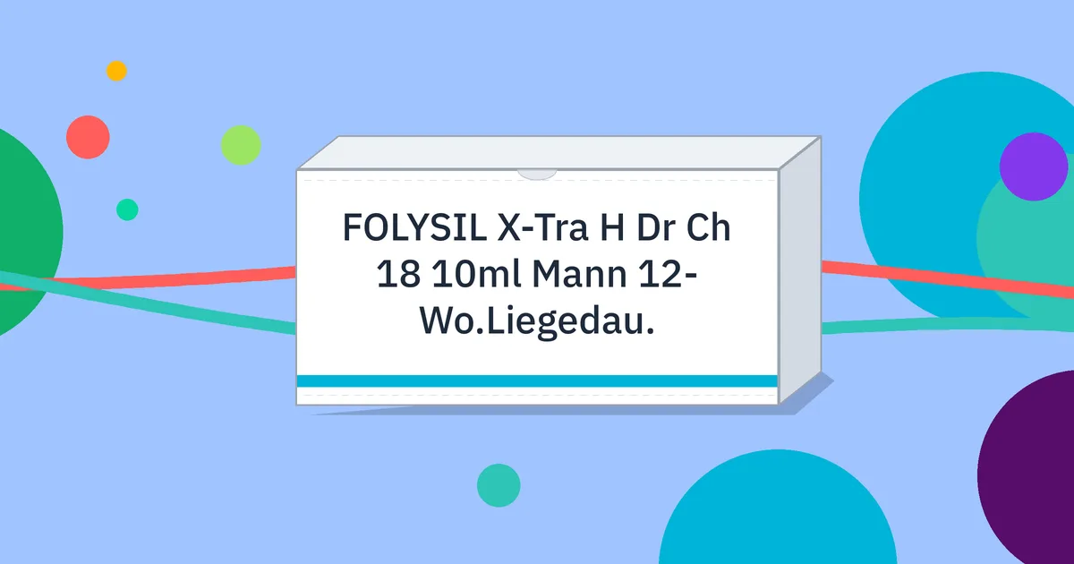 Symbolbild: Packung mit der Aufschrift FOLYSIL X-Tra H Dr Ch 18 10ml Mann 12-Wo.Liegedau. (PZN 17508234) – Verfügbarkeit und Bezug in Apotheken in Frankfurt am Main