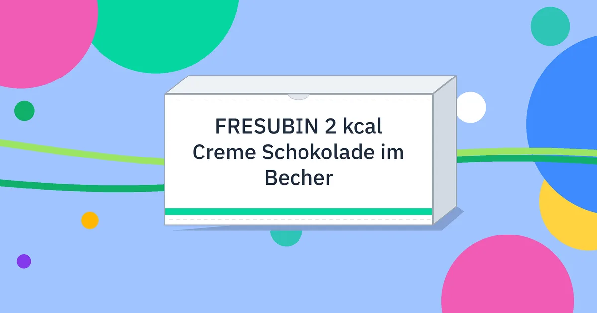 Symbolbild: Packung mit der Aufschrift FRESUBIN 2 kcal Creme Schokolade im Becher (PZN 19793434) – Verfügbarkeit und Bezug in Apotheken in Frankfurt am Main