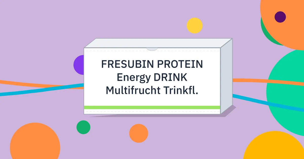 Symbolbild: Packung mit der Aufschrift FRESUBIN PROTEIN Energy DRINK Multifrucht Trinkfl. (PZN 02914052) – Verfügbarkeit und Bezug in Apotheken in Frankfurt am Main