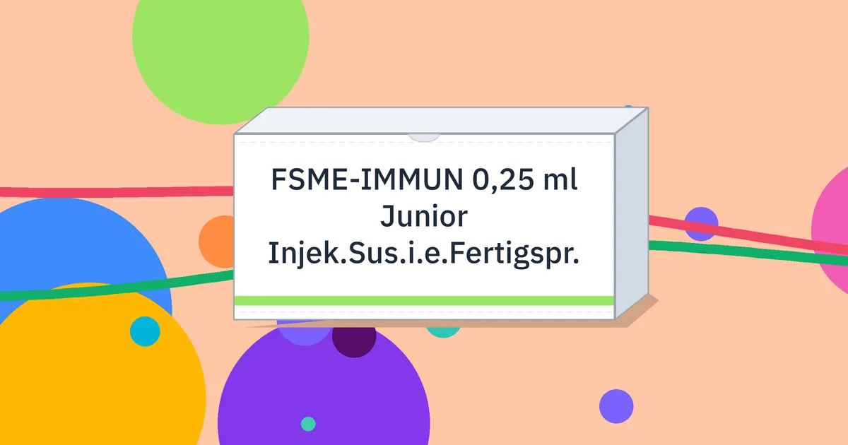 Symbolbild: Packung mit der Aufschrift FSME-IMMUN 0,25 ml Junior Injek.Sus.i.e.Fertigspr. (PZN 02158780) – Verfügbarkeit und Bezug in Apotheken in Frankfurt am Main