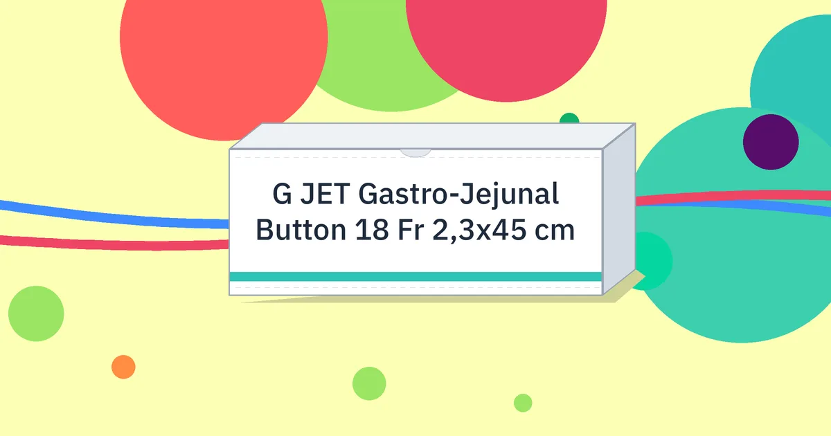 Symbolbild: Packung mit der Aufschrift G JET Gastro-Jejunal Button 18 Fr 2,3x45 cm (PZN 14347227) – Verfügbarkeit und Bezug in Apotheken in Frankfurt am Main