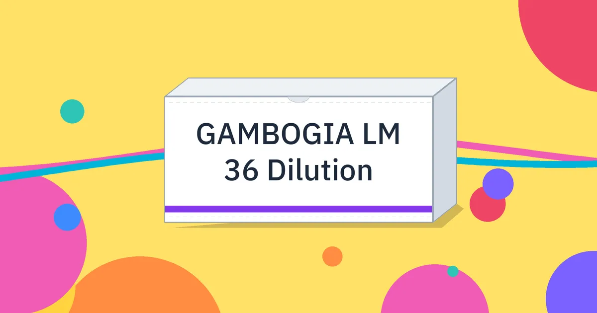 Symbolbild: Packung mit der Aufschrift GAMBOGIA LM 36 Dilution (PZN 13498734) – Verfügbarkeit und Bezug in Apotheken in Frankfurt am Main