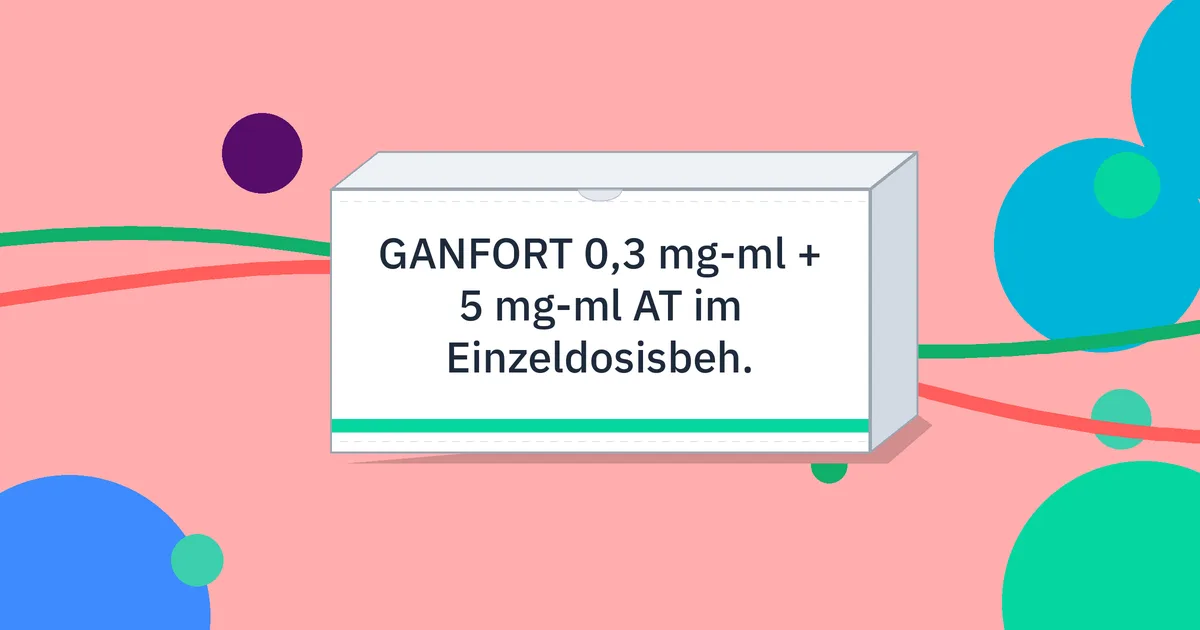 Symbolbild: Packung mit der Aufschrift GANFORT 0,3 mg-ml + 5 mg-ml AT im Einzeldosisbeh. (PZN 12801283) – Verfügbarkeit und Bezug in Apotheken in Frankfurt am Main