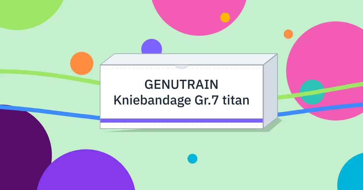 Symbolbild: Packung mit der Aufschrift GENUTRAIN Kniebandage Gr.7 titan (PZN 08407528) – Verfügbarkeit und Bezug in Apotheken in Frankfurt am Main