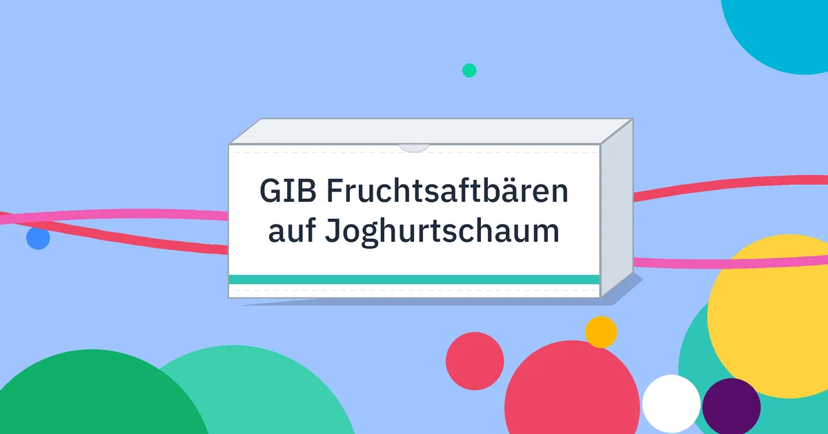 Symbolbild: Packung mit der Aufschrift GIB Fruchtsaftbären auf Joghurtschaum (PZN 18467916) – Verfügbarkeit und Bezug in Apotheken in Frankfurt am Main