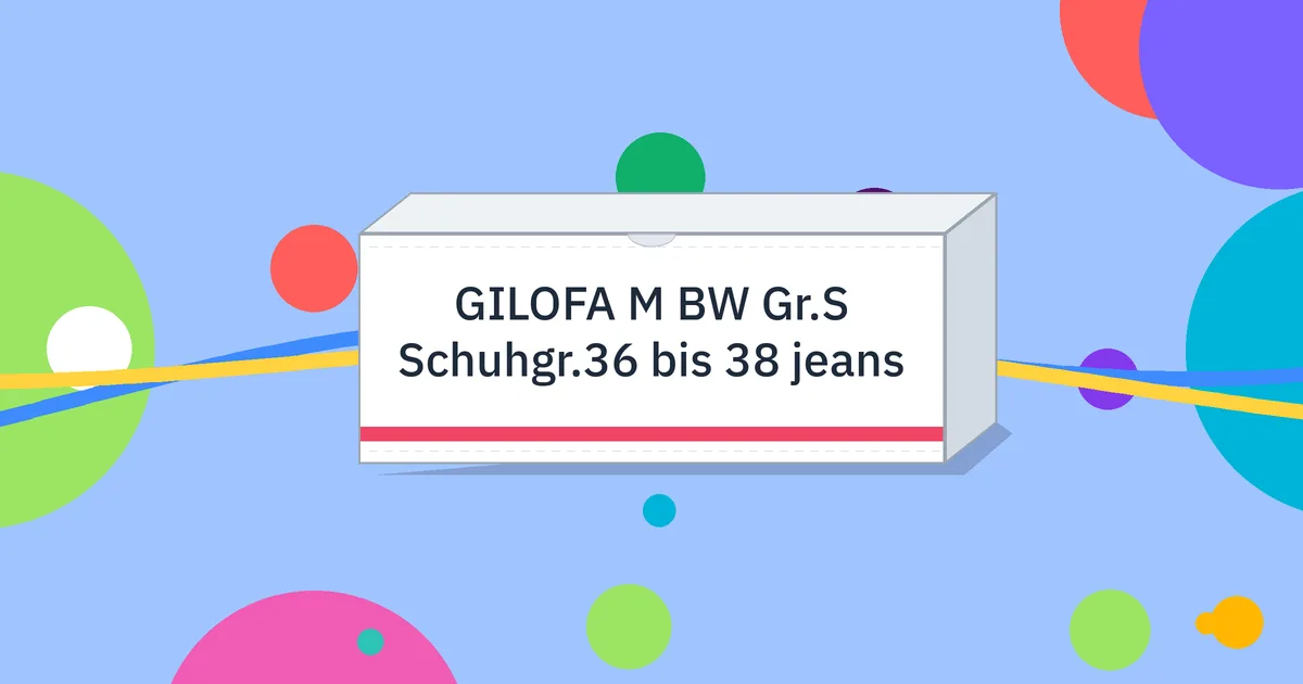 Symbolbild: Packung mit der Aufschrift GILOFA M BW Gr.S Schuhgr.36 bis 38 jeans (PZN 16724444) – Verfügbarkeit und Bezug in Apotheken in Frankfurt am Main
