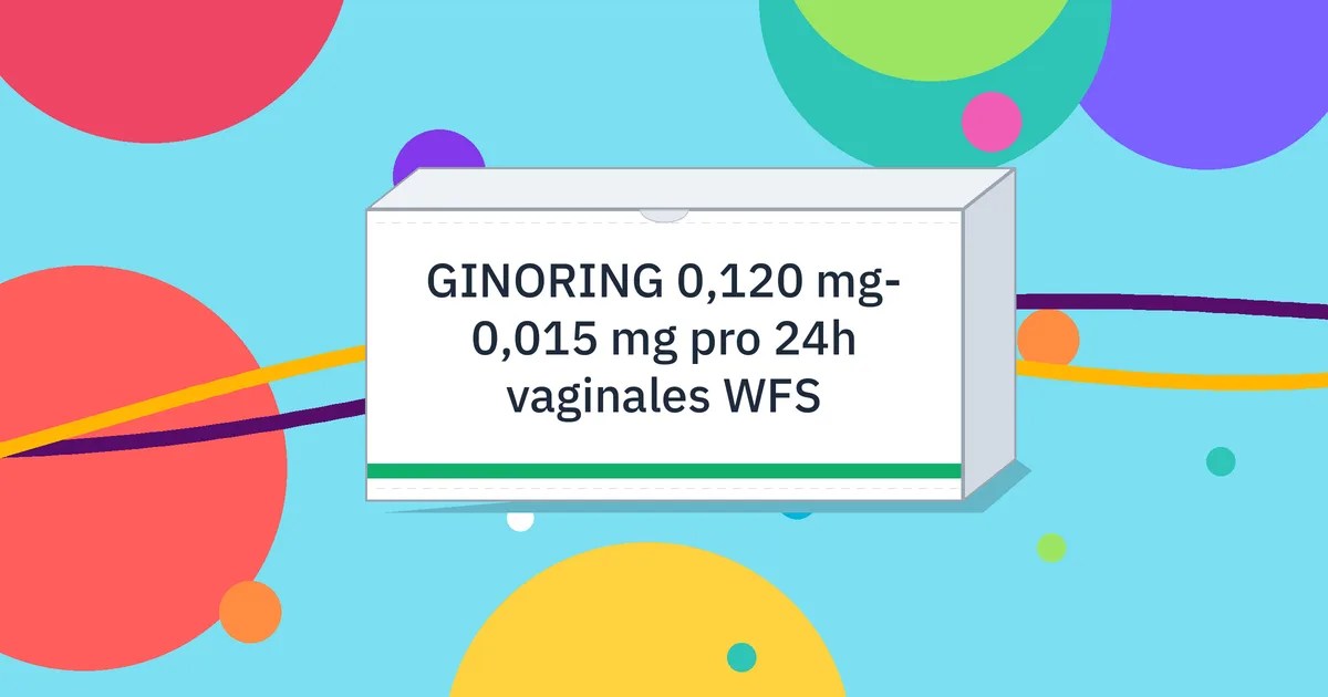 Symbolbild: Packung mit der Aufschrift GINORING 0,120 mg-0,015 mg pro 24h vaginales WFS (PZN 13423222) – Verfügbarkeit und Bezug in Apotheken in Frankfurt am Main