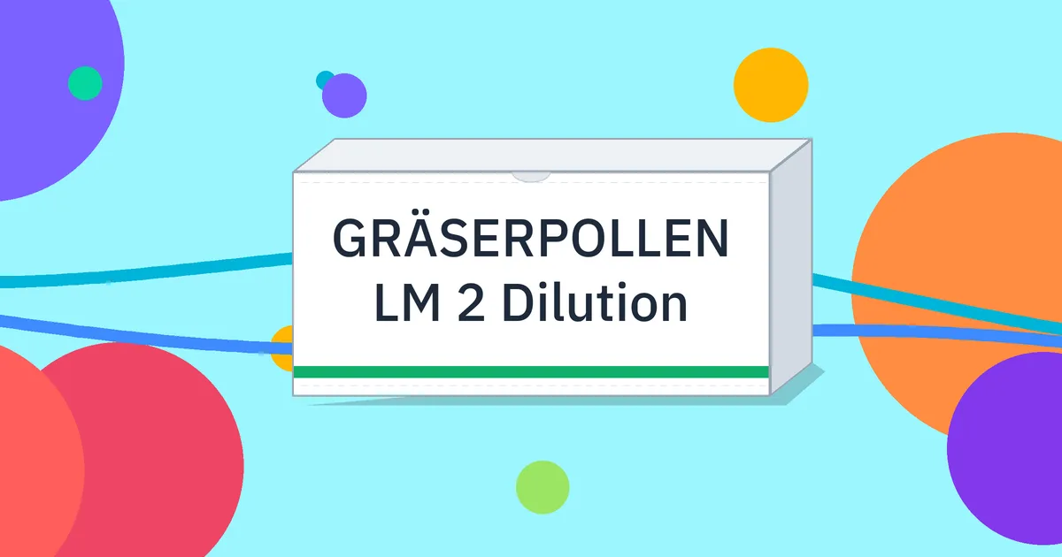 Symbolbild: Packung mit der Aufschrift GRÄSERPOLLEN LM 2 Dilution (PZN 12882028) – Verfügbarkeit und Bezug in Apotheken in Frankfurt am Main