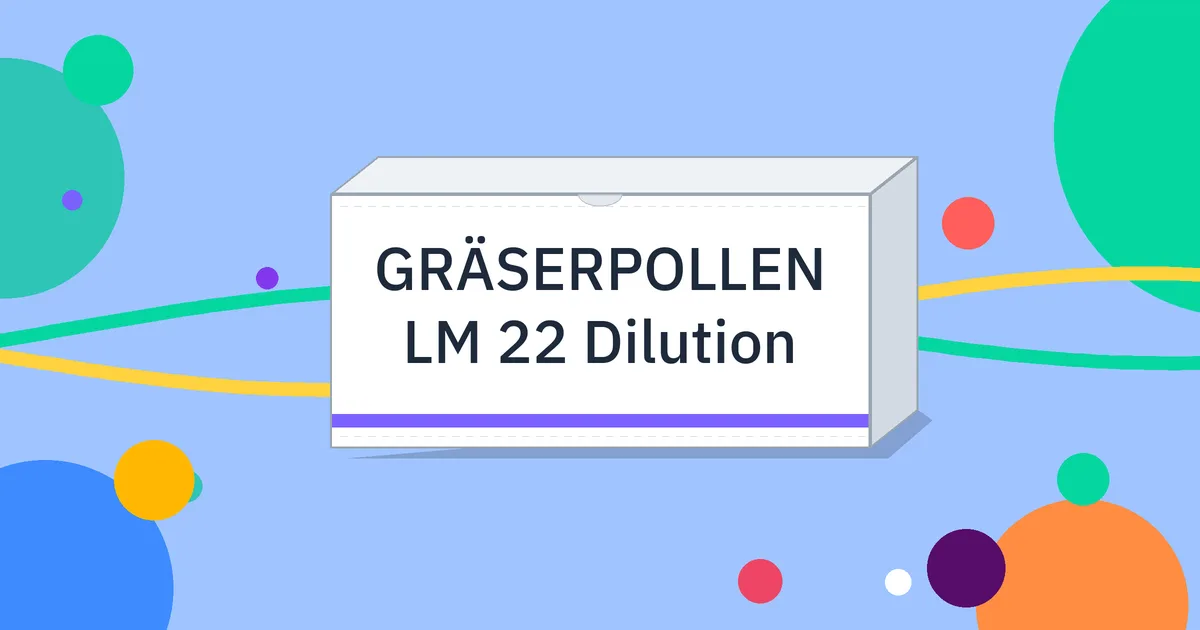 Symbolbild: Packung mit der Aufschrift GRÄSERPOLLEN LM 22 Dilution (PZN 12882270) – Verfügbarkeit und Bezug in Apotheken in Frankfurt am Main