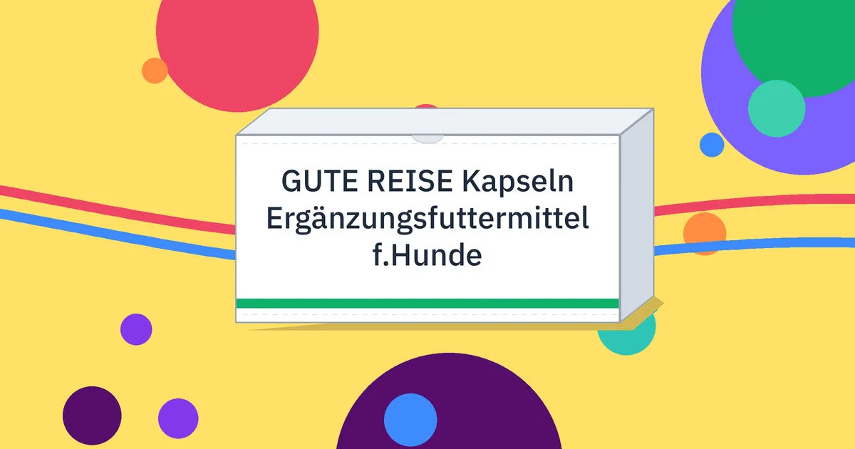 Symbolbild: Packung mit der Aufschrift GUTE REISE Kapseln Ergänzungsfuttermittel f.Hunde (PZN 20011649) – Verfügbarkeit und Bezug in Apotheken in Frankfurt am Main