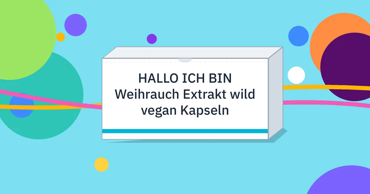 Symbolbild: Packung mit der Aufschrift HALLO ICH BIN Weihrauch Extrakt wild vegan Kapseln (PZN 14321110) – Verfügbarkeit und Bezug in Apotheken in Frankfurt am Main