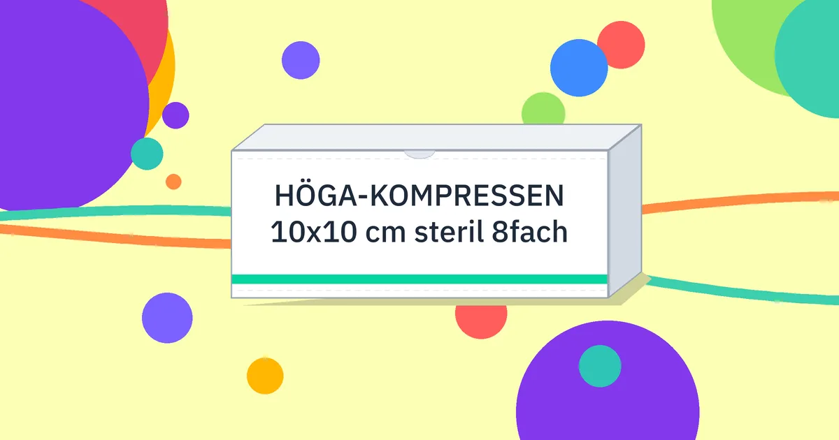 Symbolbild: Packung mit der Aufschrift HÖGA-KOMPRESSEN 10x10 cm steril 8fach (PZN 04401871) – Verfügbarkeit und Bezug in Apotheken in Frankfurt am Main