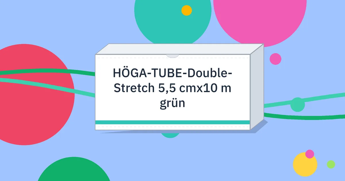 Symbolbild: Packung mit der Aufschrift HÖGA-TUBE-Double-Stretch 5,5 cmx10 m grün (PZN 12501664) – Verfügbarkeit und Bezug in Apotheken in Frankfurt am Main