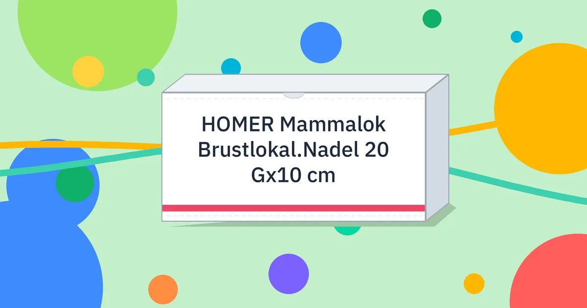 Symbolbild: Packung mit der Aufschrift HOMER Mammalok Brustlokal.Nadel 20 Gx10 cm (PZN 06772040) – Verfügbarkeit und Bezug in Apotheken in Frankfurt am Main