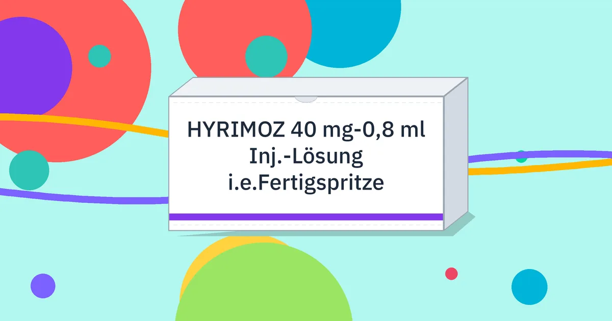 Symbolbild: Packung mit der Aufschrift HYRIMOZ 40 mg-0,8 ml Inj.-Lösung i.e.Fertigspritze (PZN 16759477) – Verfügbarkeit und Bezug in Apotheken in Frankfurt am Main