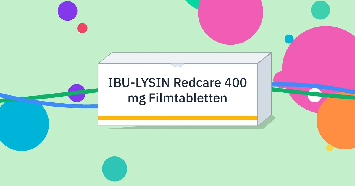 Symbolbild: Packung mit der Aufschrift IBU-LYSIN Redcare 400 mg Filmtabletten (PZN 19762971) – Verfügbarkeit und Bezug in Apotheken in Frankfurt am Main