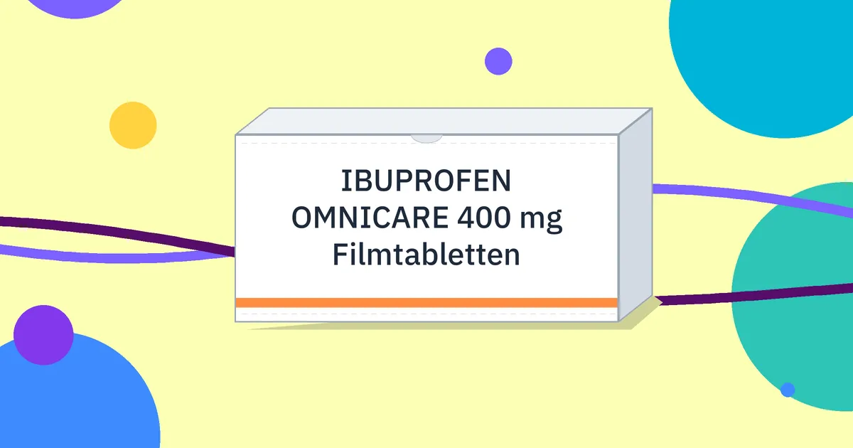Symbolbild: Packung mit der Aufschrift IBUPROFEN OMNICARE 400 mg Filmtabletten (PZN 17862208) – Verfügbarkeit und Bezug in Apotheken in Frankfurt am Main