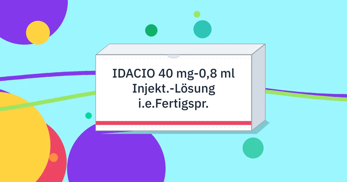 Symbolbild: Packung mit der Aufschrift IDACIO 40 mg-0,8 ml Injekt.-Lösung i.e.Fertigspr. (PZN 16150888) – Verfügbarkeit und Bezug in Apotheken in Frankfurt am Main