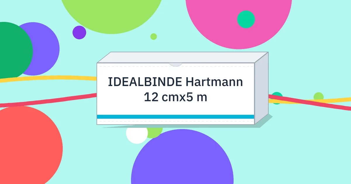 Symbolbild: Packung mit der Aufschrift IDEALBINDE Hartmann 12 cmx5 m (PZN 19063753) – Verfügbarkeit und Bezug in Apotheken in Frankfurt am Main