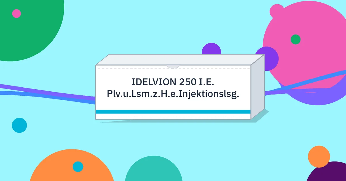 Symbolbild: Packung mit der Aufschrift IDELVION 250 I.E. Plv.u.Lsm.z.H.e.Injektionslsg. (PZN 11551855) – Verfügbarkeit und Bezug in Apotheken in Frankfurt am Main