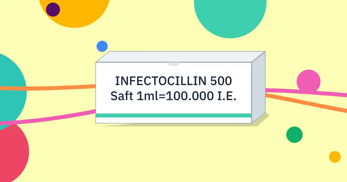 Symbolbild: Packung mit der Aufschrift INFECTOCILLIN 500 Saft 1ml=100.000 I.E. (PZN 06649612) – Verfügbarkeit und Bezug in Apotheken in Frankfurt am Main