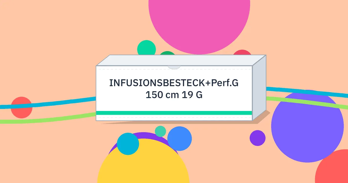 Symbolbild: Packung mit der Aufschrift INFUSIONSBESTECK+Perf.G 150 cm 19 G (PZN 02762843) – Verfügbarkeit und Bezug in Apotheken in Frankfurt am Main
