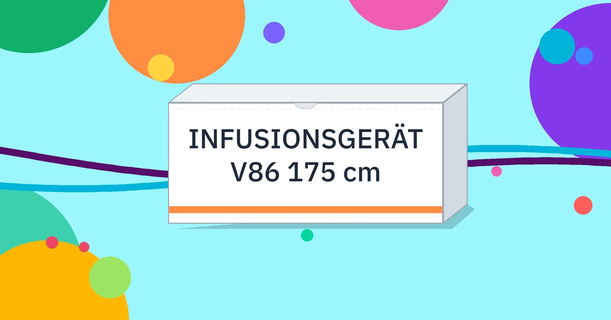 Symbolbild: Packung mit der Aufschrift INFUSIONSGERÄT V86 175 cm (PZN 11216105) – Verfügbarkeit und Bezug in Apotheken in Frankfurt am Main