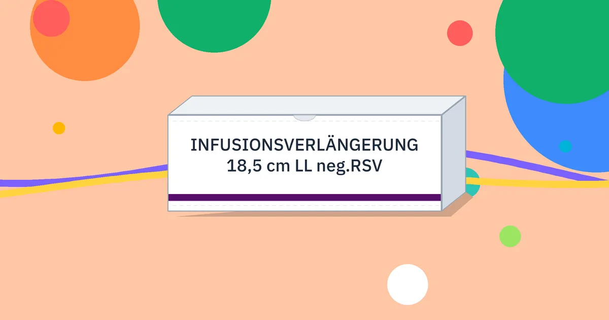 Symbolbild: Packung mit der Aufschrift INFUSIONSVERLÄNGERUNG 18,5 cm LL neg.RSV (PZN 17487845) – Verfügbarkeit und Bezug in Apotheken in Frankfurt am Main