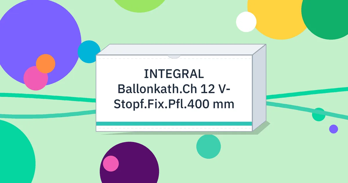 Symbolbild: Packung mit der Aufschrift INTEGRAL Ballonkath.Ch 12 V-Stopf.Fix.Pfl.400 mm (PZN 00793940) – Verfügbarkeit und Bezug in Apotheken in Frankfurt am Main