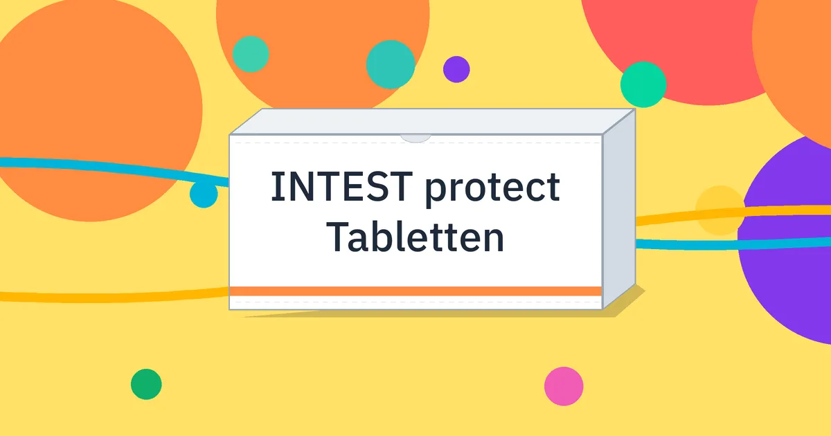 Symbolbild: Packung mit der Aufschrift INTEST protect Tabletten (PZN 10303902) – Verfügbarkeit und Bezug in Apotheken in Frankfurt am Main