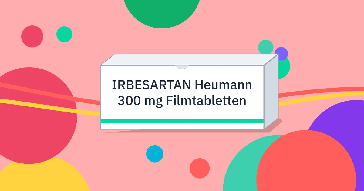 Symbolbild: Packung mit der Aufschrift IRBESARTAN Heumann 300 mg Filmtabletten (PZN 19129676) – Verfügbarkeit und Bezug in Apotheken in Frankfurt am Main