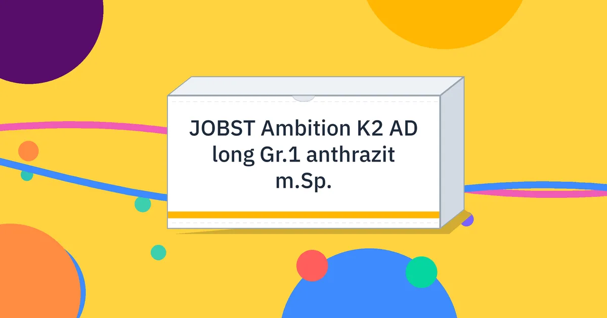 Symbolbild: Packung mit der Aufschrift JOBST Ambition K2 AD long Gr.1 anthrazit m.Sp. (PZN 11020454) – Verfügbarkeit und Bezug in Apotheken in Frankfurt am Main