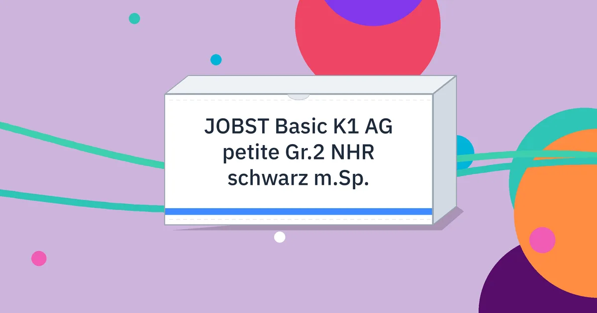 Symbolbild: Packung mit der Aufschrift JOBST Basic K1 AG petite Gr.2 NHR schwarz m.Sp. (PZN 15309559) – Verfügbarkeit und Bezug in Apotheken in Frankfurt am Main