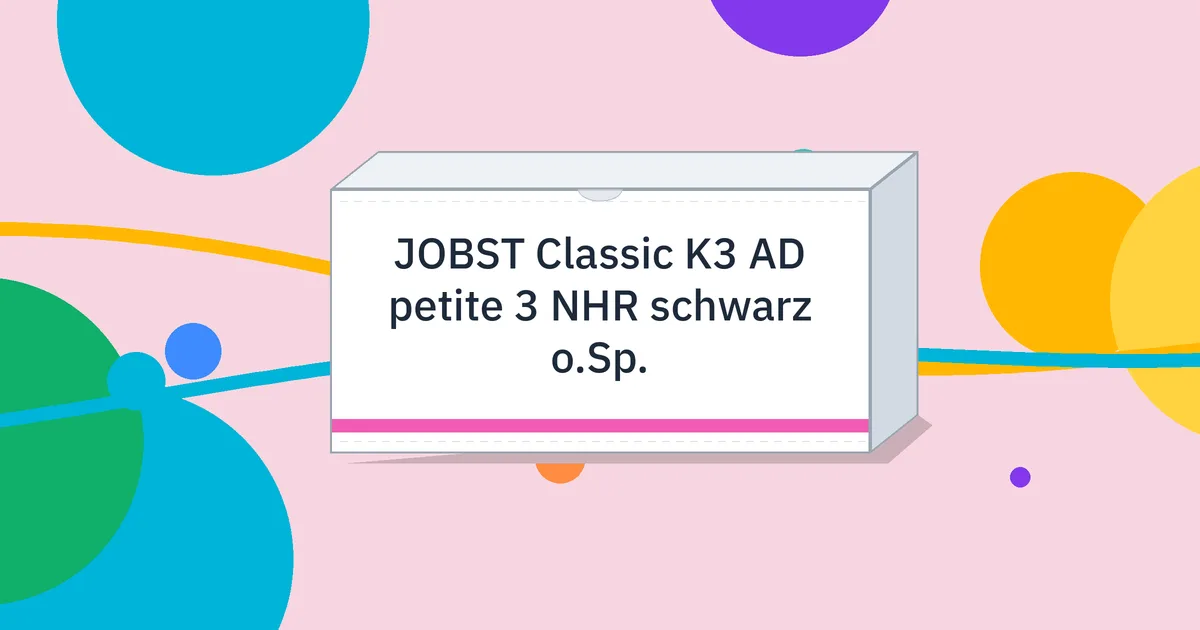Symbolbild: Packung mit der Aufschrift JOBST Classic K3 AD petite 3 NHR schwarz o.Sp. (PZN 13070396) – Verfügbarkeit und Bezug in Apotheken in Frankfurt am Main