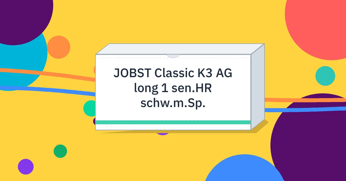 Symbolbild: Packung mit der Aufschrift JOBST Classic K3 AG long 1 sen.HR schw.m.Sp. (PZN 17958227) – Verfügbarkeit und Bezug in Apotheken in Frankfurt am Main