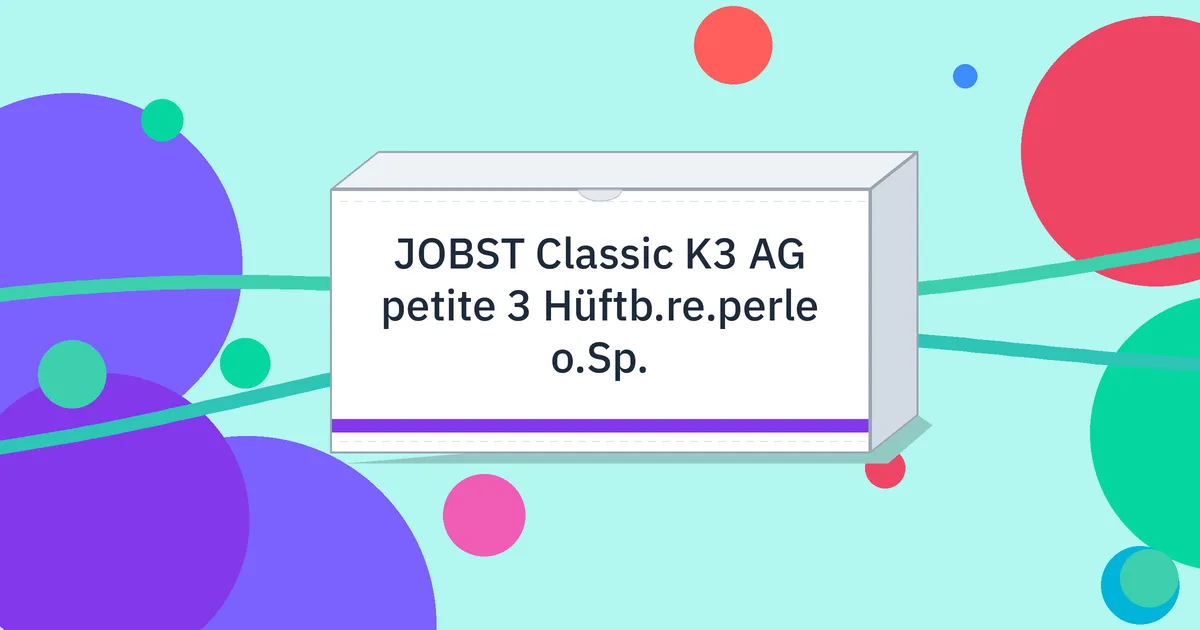 Symbolbild: Packung mit der Aufschrift JOBST Classic K3 AG petite 3 Hüftb.re.perle o.Sp. (PZN 13075117) – Verfügbarkeit und Bezug in Apotheken in Frankfurt am Main