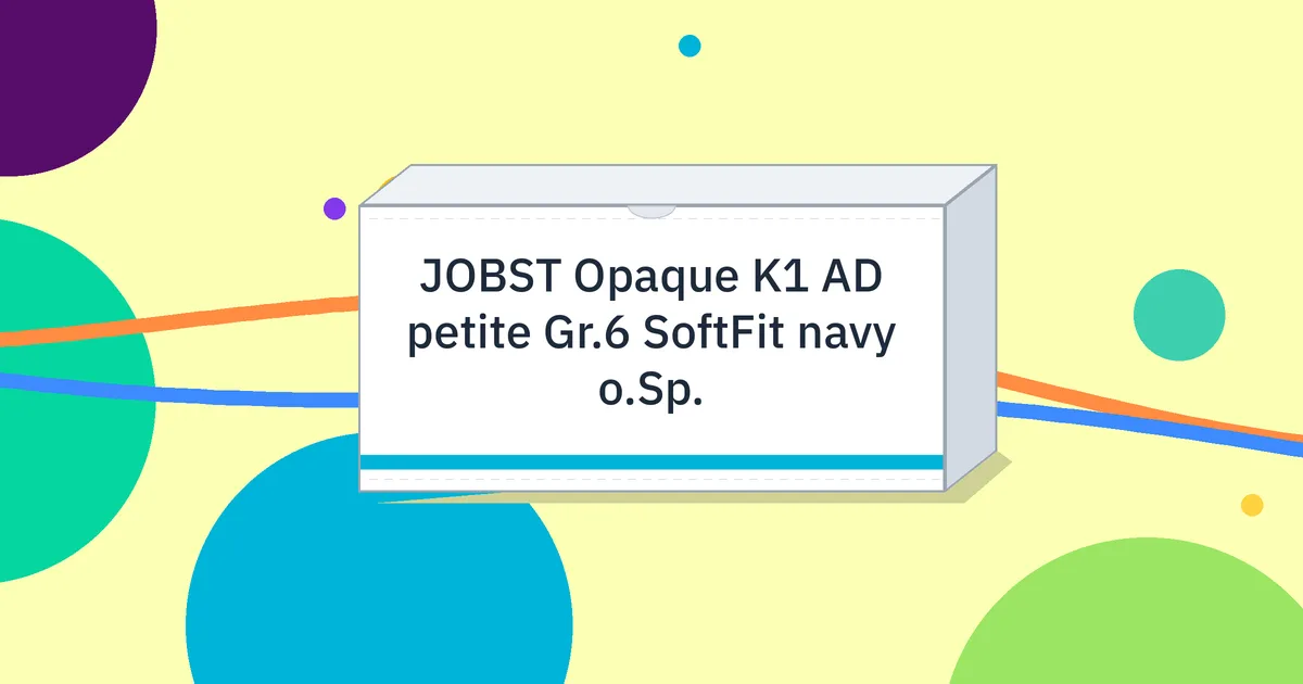 Symbolbild: Packung mit der Aufschrift JOBST Opaque K1 AD petite Gr.6 SoftFit navy o.Sp. (PZN 13080578) – Verfügbarkeit und Bezug in Apotheken in Frankfurt am Main