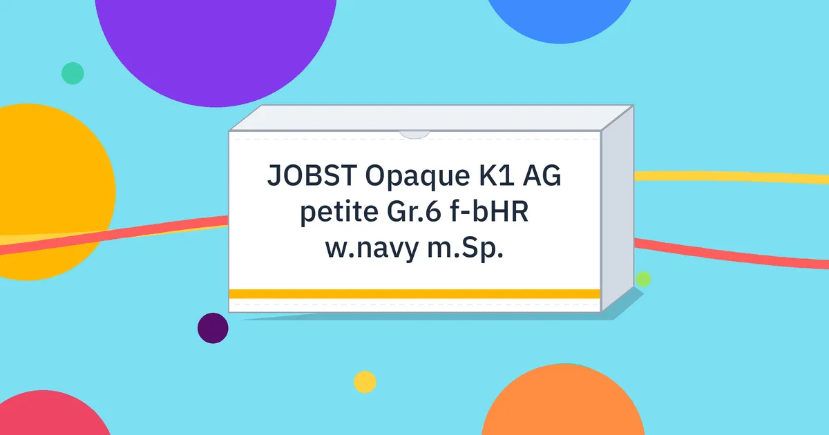 Symbolbild: Packung mit der Aufschrift JOBST Opaque K1 AG petite Gr.6 f-bHR w.navy m.Sp. (PZN 13084010) – Verfügbarkeit und Bezug in Apotheken in Frankfurt am Main