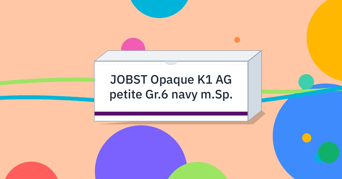 Symbolbild: Packung mit der Aufschrift JOBST Opaque K1 AG petite Gr.6 navy m.Sp. (PZN 13084211) – Verfügbarkeit und Bezug in Apotheken in Frankfurt am Main