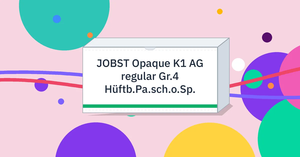 Symbolbild: Packung mit der Aufschrift JOBST Opaque K1 AG regular Gr.4 Hüftb.Pa.sch.o.Sp. (PZN 13100996) – Verfügbarkeit und Bezug in Apotheken in Frankfurt am Main