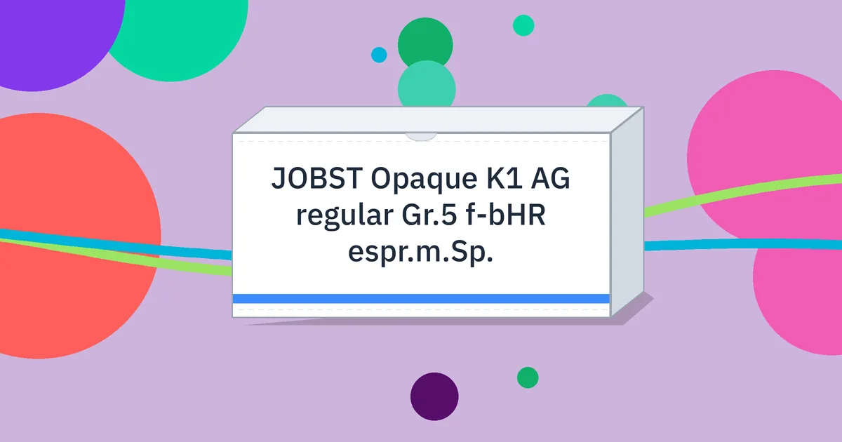 Symbolbild: Packung mit der Aufschrift JOBST Opaque K1 AG regular Gr.5 f-bHR espr.m.Sp. (PZN 16267001) – Verfügbarkeit und Bezug in Apotheken in Frankfurt am Main