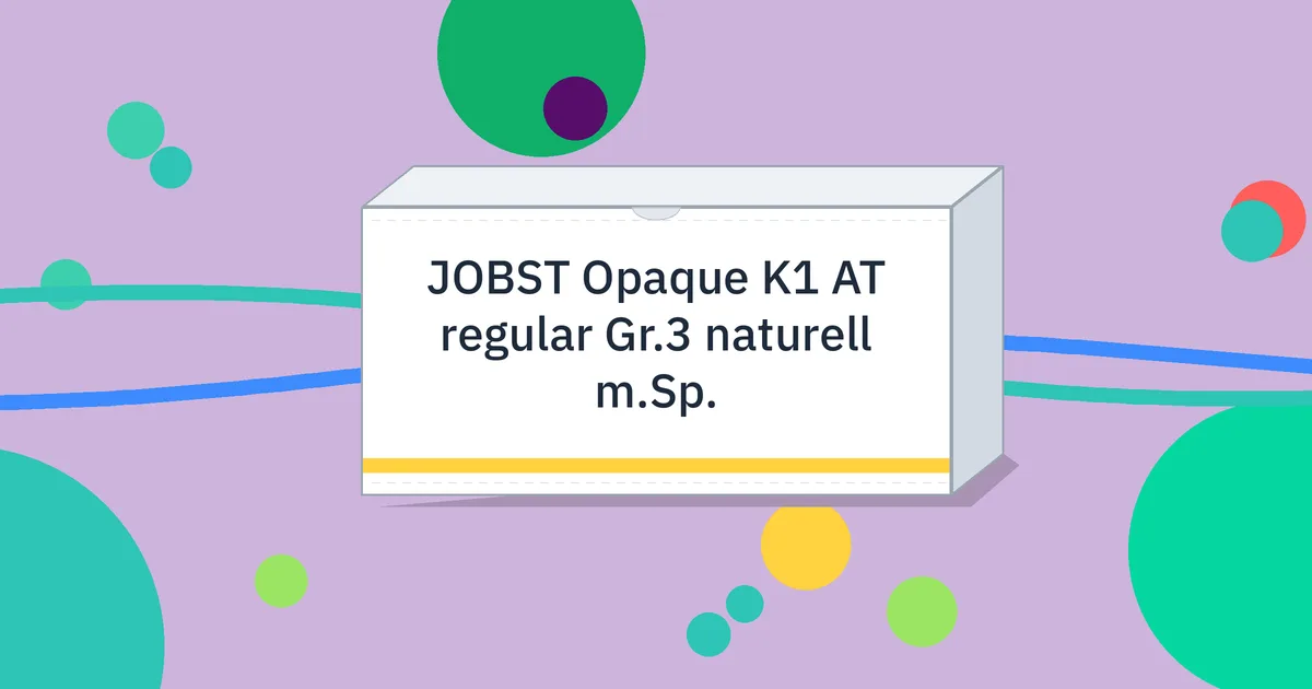 Symbolbild: Packung mit der Aufschrift JOBST Opaque K1 AT regular Gr.3 naturell m.Sp. (PZN 13107047) – Verfügbarkeit und Bezug in Apotheken in Frankfurt am Main