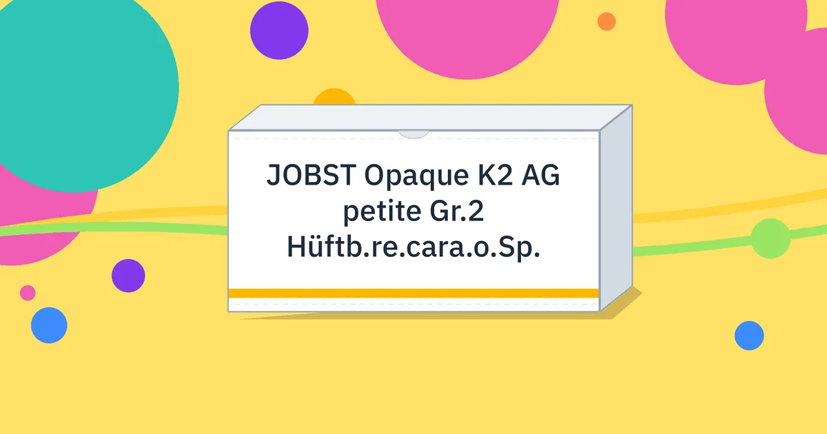 Symbolbild: Packung mit der Aufschrift JOBST Opaque K2 AG petite Gr.2 Hüftb.re.cara.o.Sp. (PZN 13115348) – Verfügbarkeit und Bezug in Apotheken in Frankfurt am Main