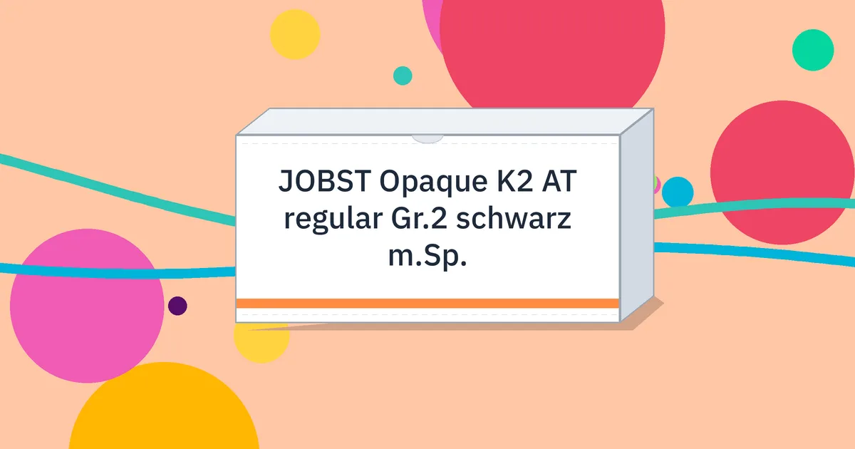 Symbolbild: Packung mit der Aufschrift JOBST Opaque K2 AT regular Gr.2 schwarz m.Sp. (PZN 10724199) – Verfügbarkeit und Bezug in Apotheken in Frankfurt am Main
