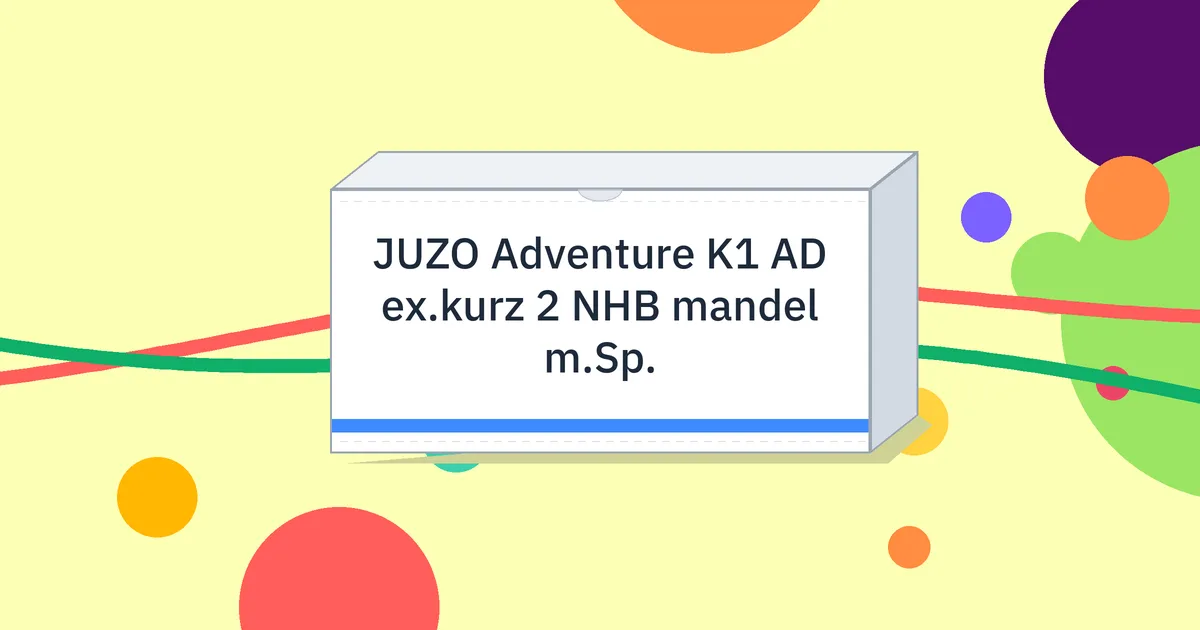 Symbolbild: Packung mit der Aufschrift JUZO Adventure K1 AD ex.kurz 2 NHB mandel m.Sp. (PZN 14975484) – Verfügbarkeit und Bezug in Apotheken in Frankfurt am Main