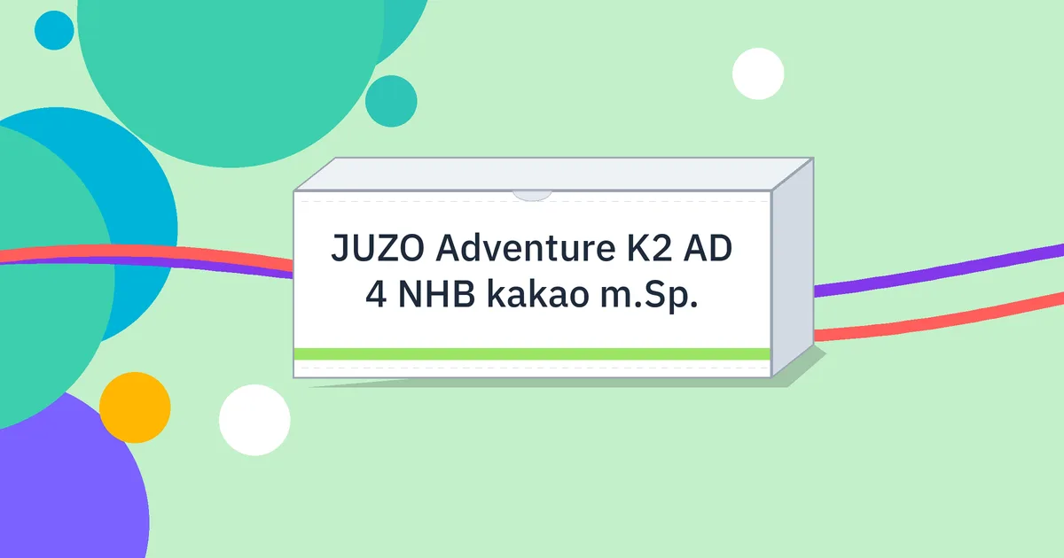 Symbolbild: Packung mit der Aufschrift JUZO Adventure K2 AD 4 NHB kakao m.Sp. (PZN 14974332) – Verfügbarkeit und Bezug in Apotheken in Frankfurt am Main