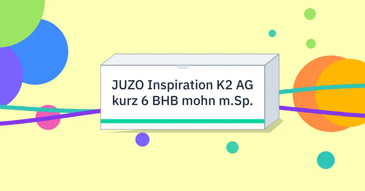 Symbolbild: Packung mit der Aufschrift JUZO Inspiration K2 AG kurz 6 BHB mohn m.Sp. (PZN 14834430) – Verfügbarkeit und Bezug in Apotheken in Frankfurt am Main