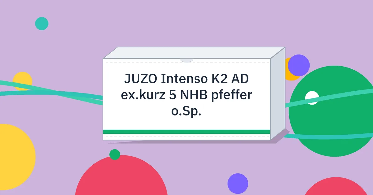 Symbolbild: Packung mit der Aufschrift JUZO Intenso K2 AD ex.kurz 5 NHB pfeffer o.Sp. (PZN 18621978) – Verfügbarkeit und Bezug in Apotheken in Frankfurt am Main