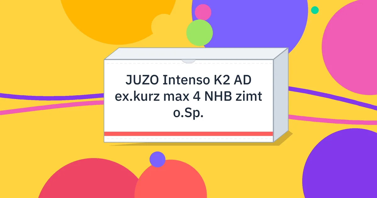 Symbolbild: Packung mit der Aufschrift JUZO Intenso K2 AD ex.kurz max 4 NHB zimt o.Sp. (PZN 18620884) – Verfügbarkeit und Bezug in Apotheken in Frankfurt am Main